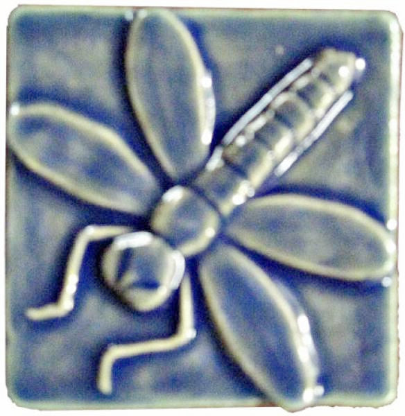 Dragonfly 3"x3" Ceramic Handmade Tile | 3 Inch by 3 Inch Handmade Tiles