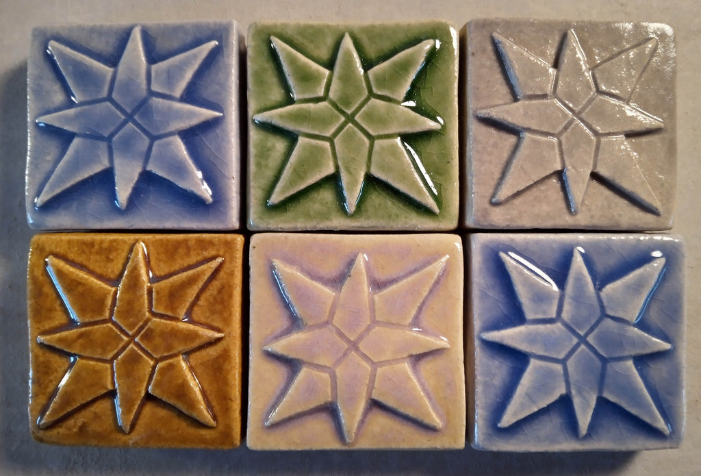 Eight Pointed Star 2"x2" Ceramic Handmade Tile | Geometric Handmade Tiles