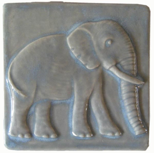 Elephant 4"x4" Ceramic Handmade Tile | 4 Inch by 4 Inch Handmade Tiles