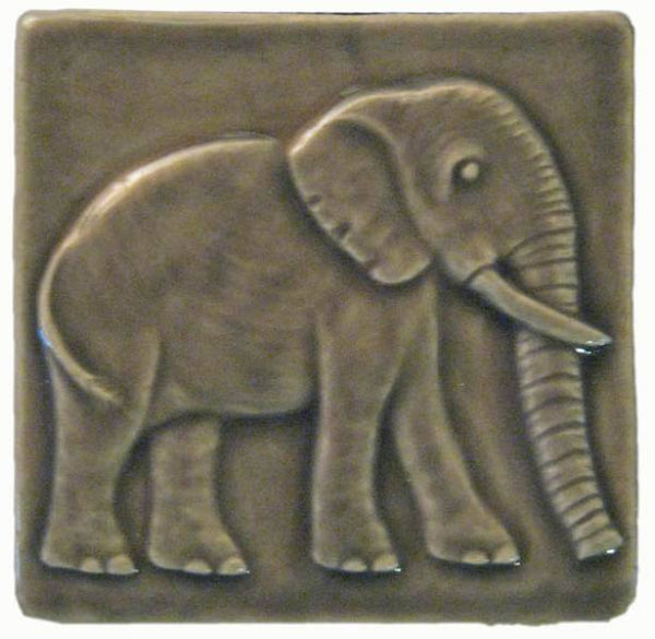 Elephant 4"x4" Ceramic Handmade Tile | 4 Inch by 4 Inch Handmade Tiles