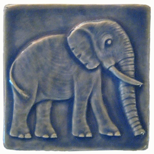 Elephant 4"x4" Ceramic Handmade Tile | 4 Inch by 4 Inch Handmade Tiles