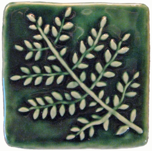 Fern 4"x4" Ceramic Handmade Tile | 4 Inch by 4 Inch Handmade Tiles
