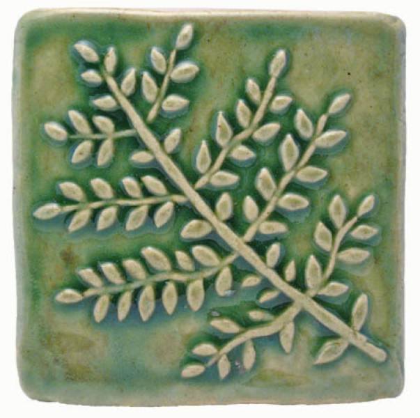 Fern 4"x4" Ceramic Handmade Tile | 4 Inch by 4 Inch Handmade Tiles