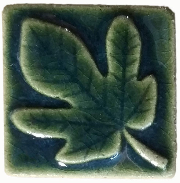 Fig Leaf 2"x2" Ceramic Handmade Tile | 2 Inch by 2 Inch Handmade Tiles