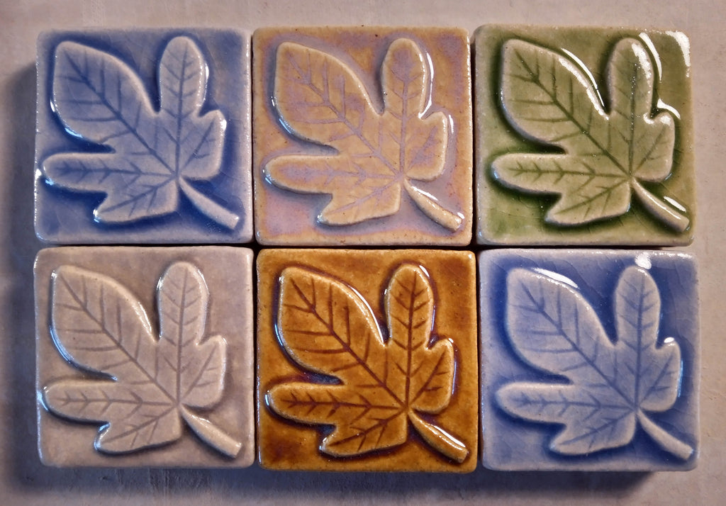 Fig Leaf 2"x2" Ceramic Handmade Tile | 2 Inch by 2 Inch Handmade Tiles