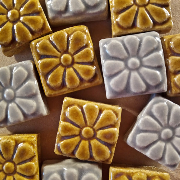 Flower 1"x1" Ceramic Handmade Tile | 1 Inch by 6 Inch Handmade Tiles
