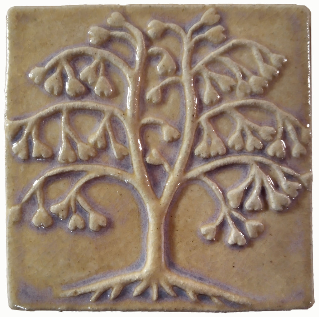 Ginkgo Tree 4"x4" Ceramic Handmade Tile | 4 Inch by 4 Inch Handmade Tiles