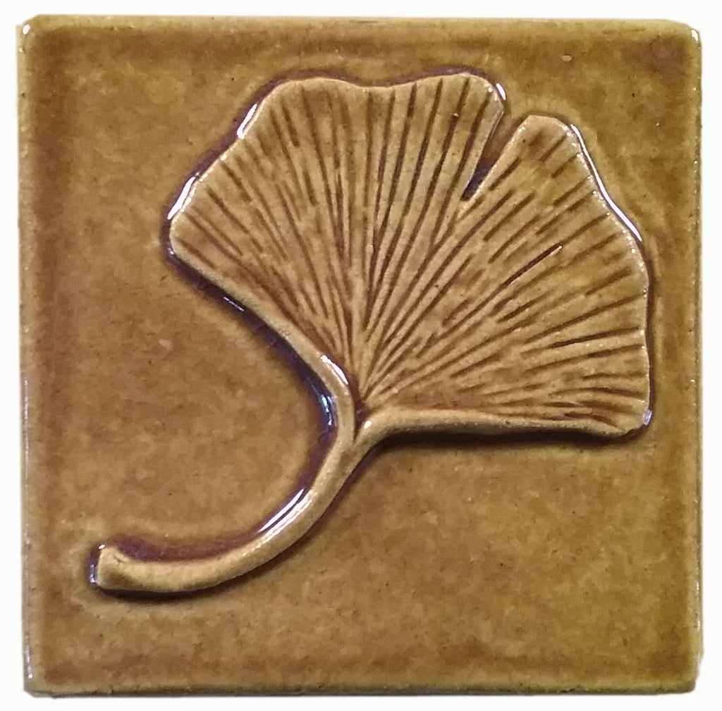 Single Ginkgo 4"x4" Ceramic Handmade Tile | 4 Inch by 4 Inch Handmade Tiles