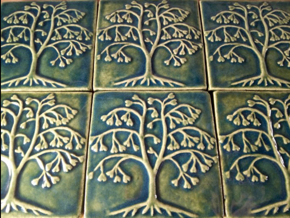 Ginkgo Tree 4"x4" Ceramic Handmade Tile | 4 Inch by 4 Inch Handmade Tiles