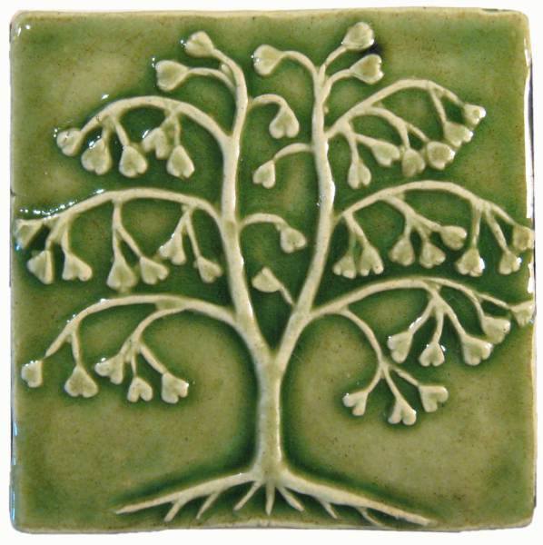 Ginkgo Tree 4"x4" Ceramic Handmade Tile | 4 Inch by 4 Inch Handmade Tiles