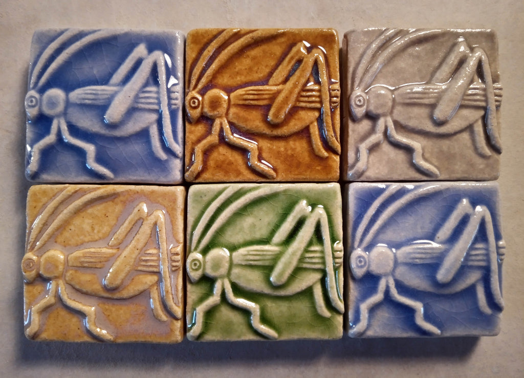 Grasshopper 2"x2" Ceramic Handmade Tile | 2 Inch by 2 Inch Handmade Tiles