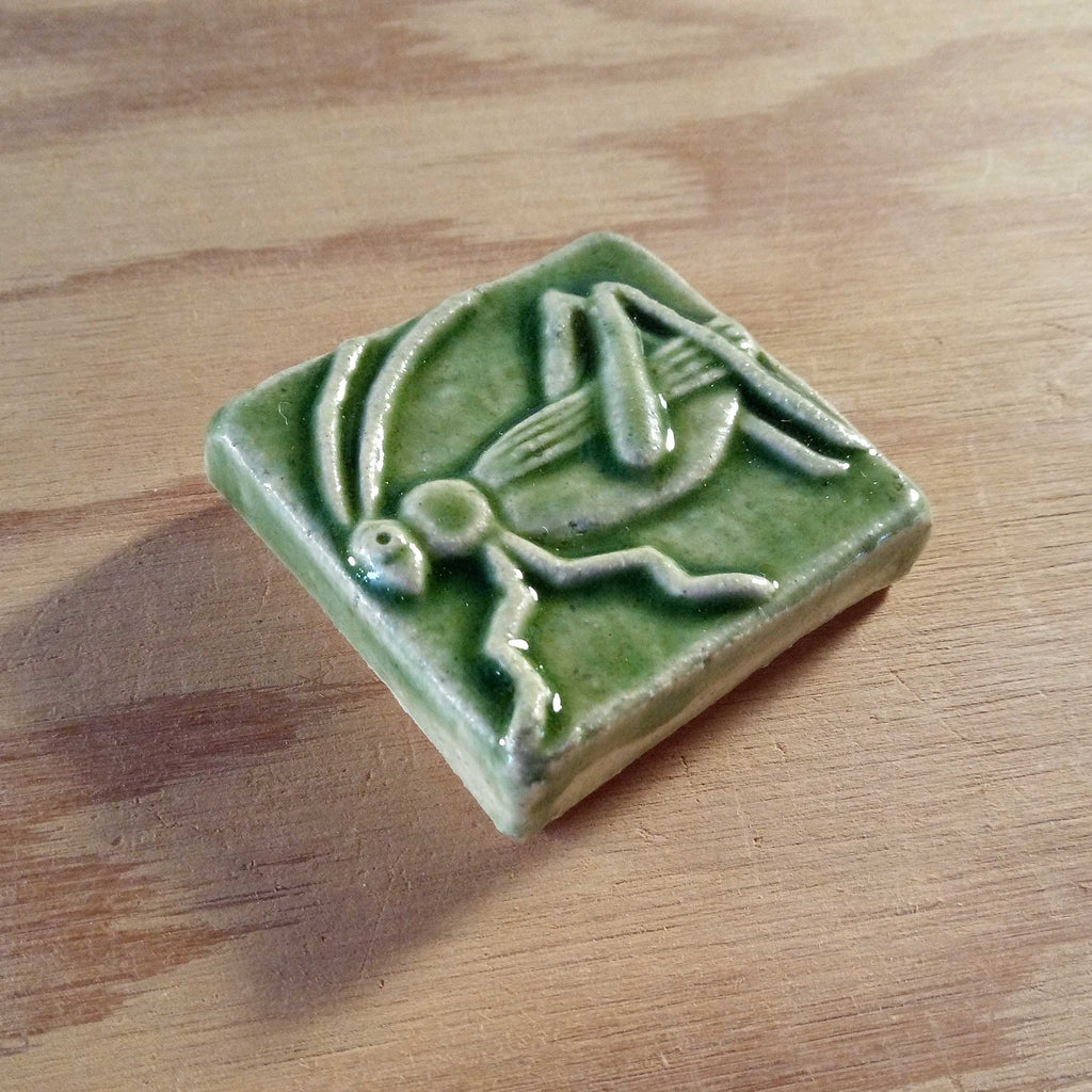 Grasshopper 2"x2" Ceramic Handmade Tile | 2 Inch by 2 Inch Handmade Tiles