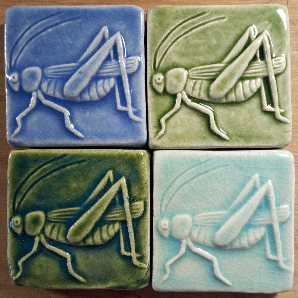 Grasshopper 3"x3" Ceramic Handmade Tile | 3 Inch by 3 Inch Handmade Tiles