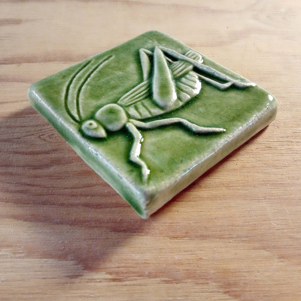 Grasshopper 3"x3" Ceramic Handmade Tile | 3 Inch by 3 Inch Handmade Tiles