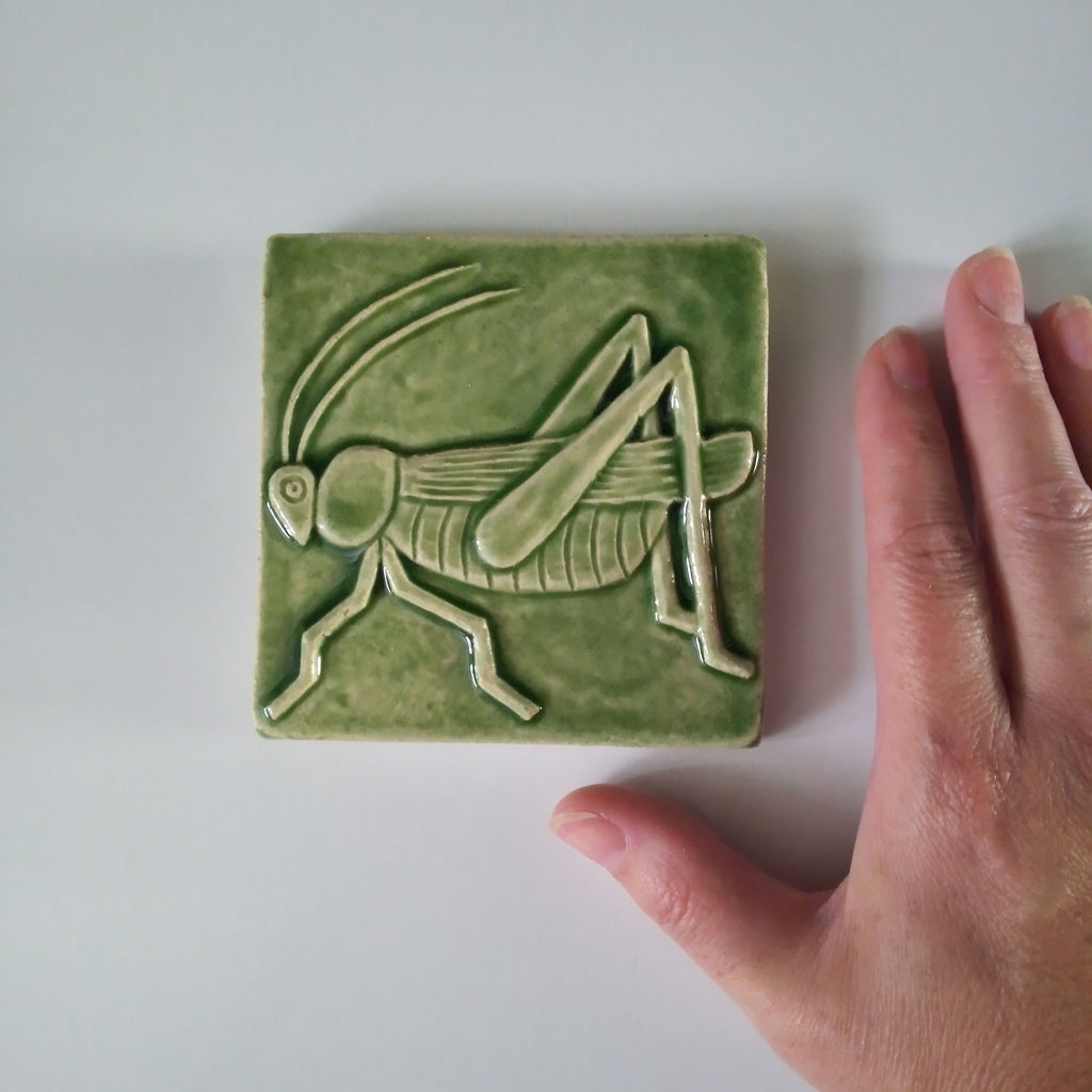 Grasshopper 4"x4" Ceramic Handmade Tile | 4 Inch by 4 Inch Handmade Tiles