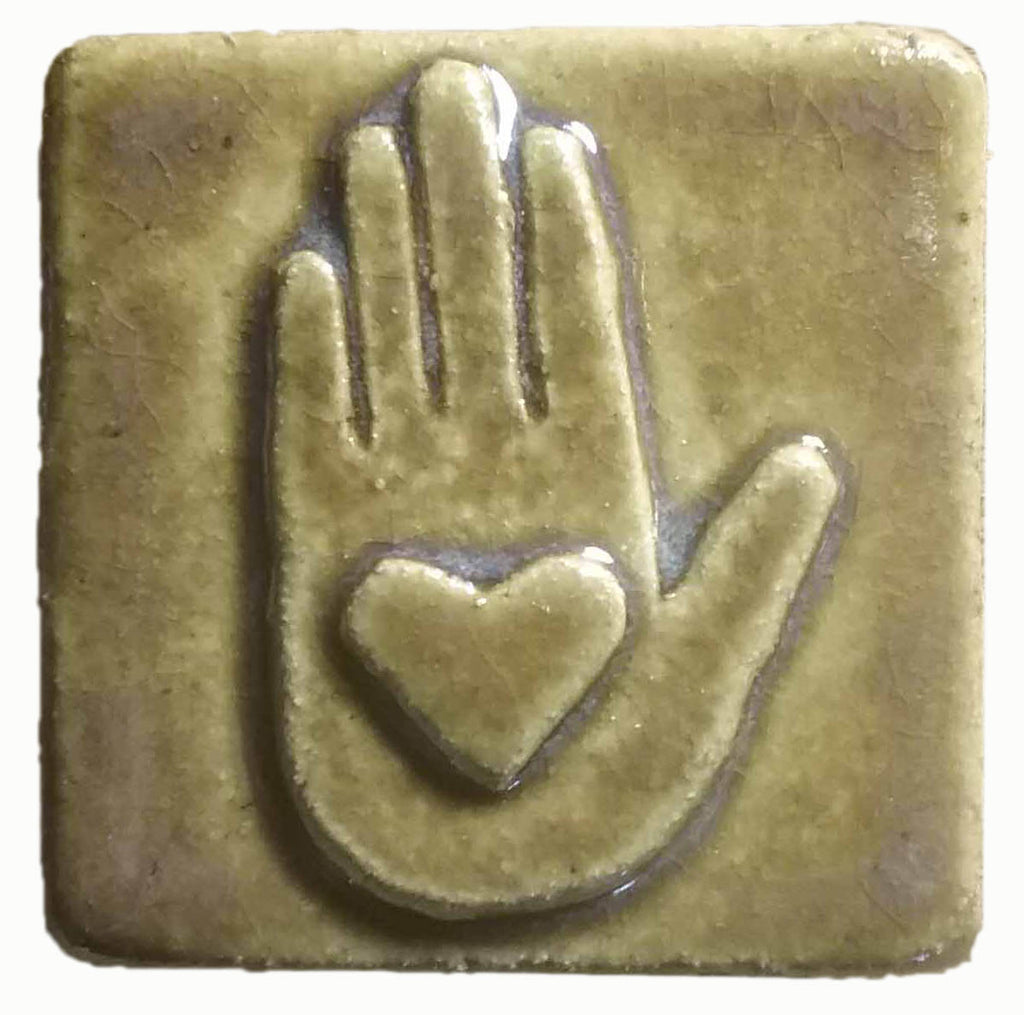 Heart in Hand 2"x2" Ceramic Handmade Tile | 2 Inch by 2 Inch Handmade Tiles