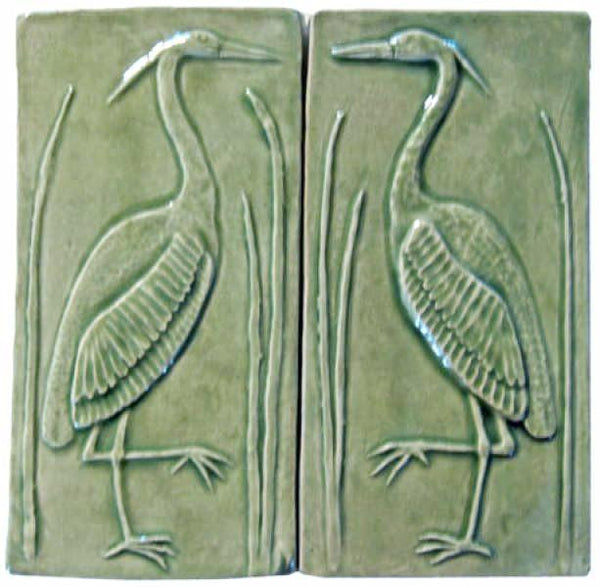 Pair of 4"x8" Heron Ceramic Handmade Tiles | 4 Inch by 8 Inch Handmade ...