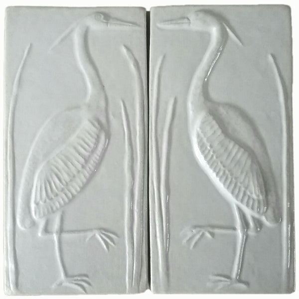 Pair of 4"x8" Heron Ceramic Handmade Tiles | 4 Inch by 8 Inch Handmade ...