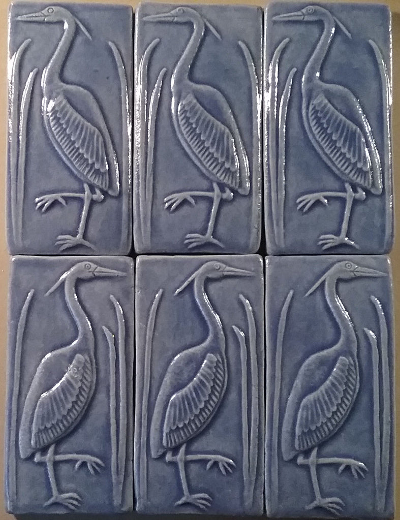 Pair of 3"x6" Heron Ceramic Handmade Tiles | 3 Inch by 6 Inch Handmade ...