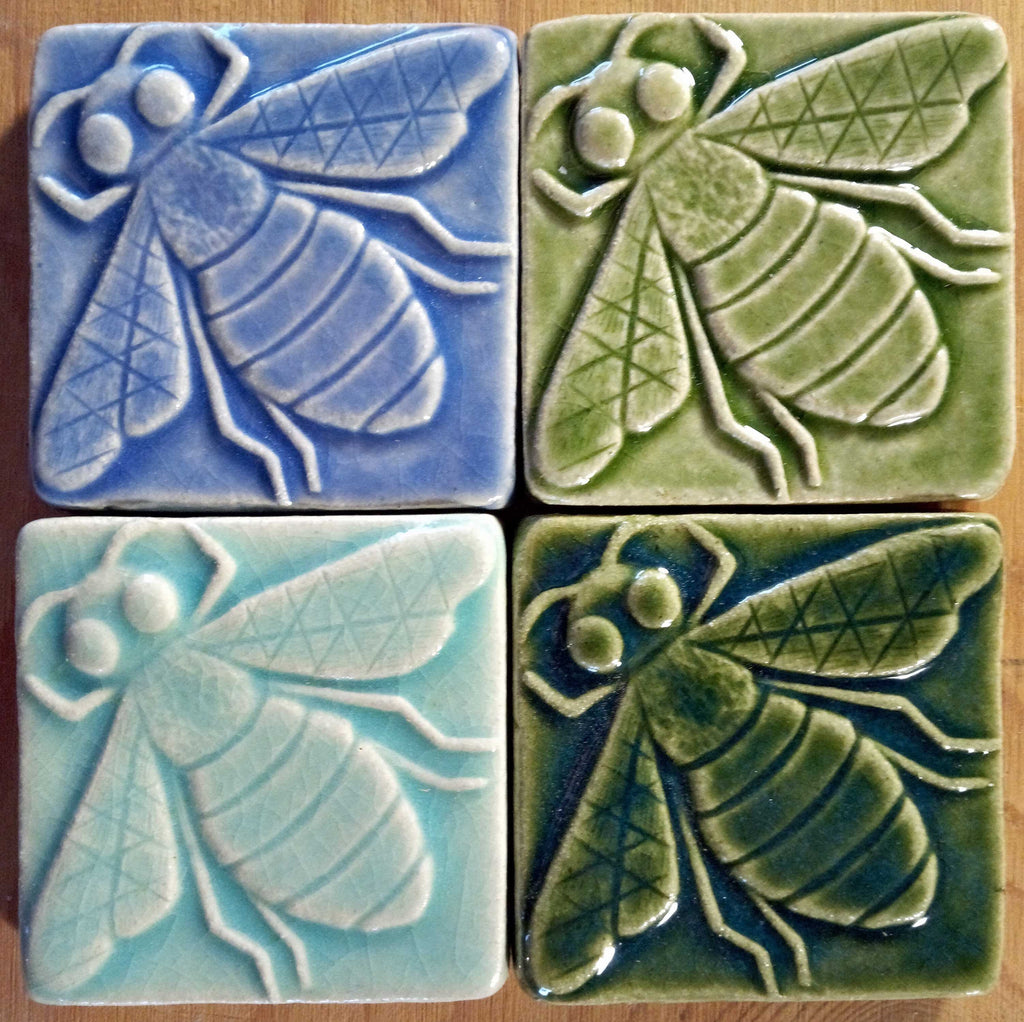 Honey Bee 3"x3" Ceramic Handmade Tile | 3 Inch by 3 Inch Handmade Tiles