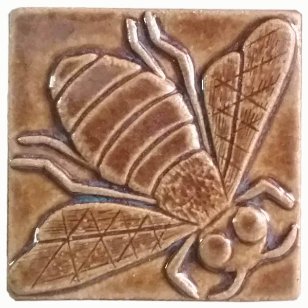 Honey Bee 3"x3" Ceramic Handmade Tile | 3 Inch by 3 Inch Handmade Tiles