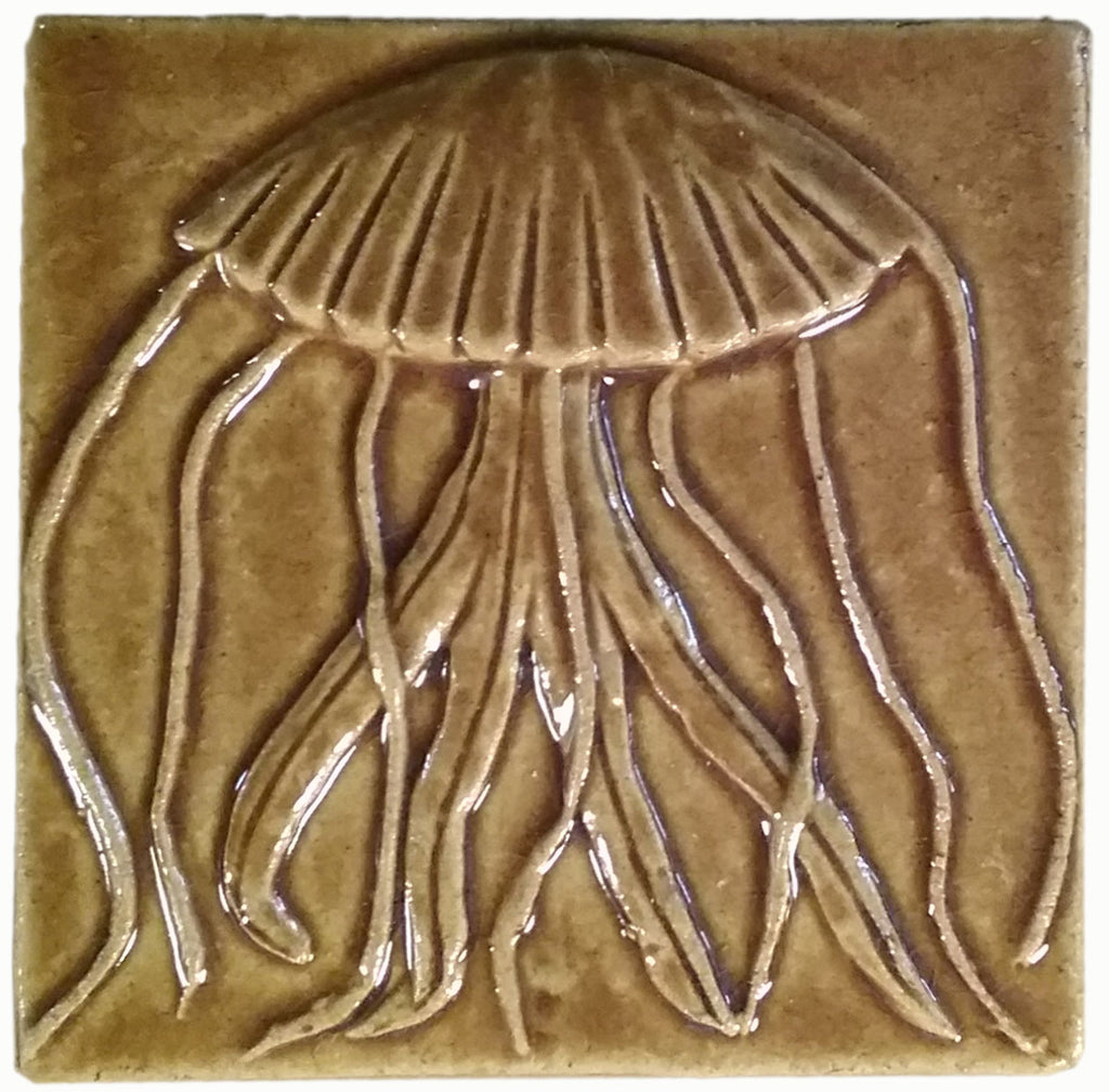 Jellyfish 4"x4" Ceramic Handmade Tile | 4 Inch by 4 Inch Handmade Tiles