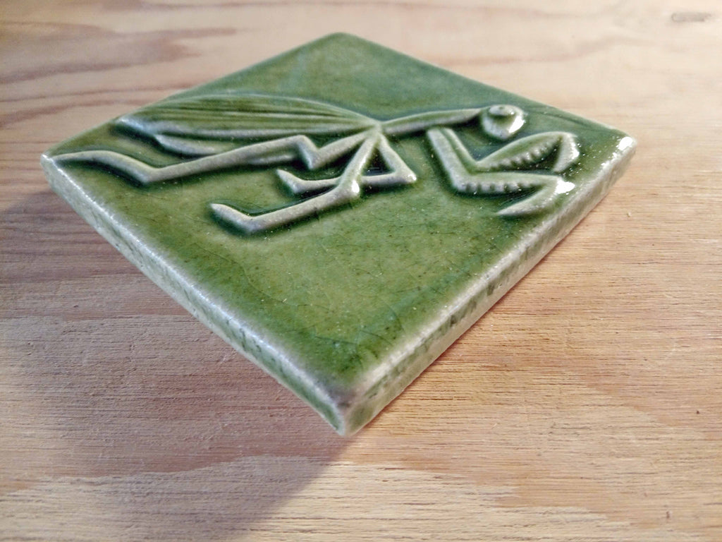 Praying Mantis 4"x4" Ceramic Handmade Tile | 4 Inch by 4 Inch Handmade ...