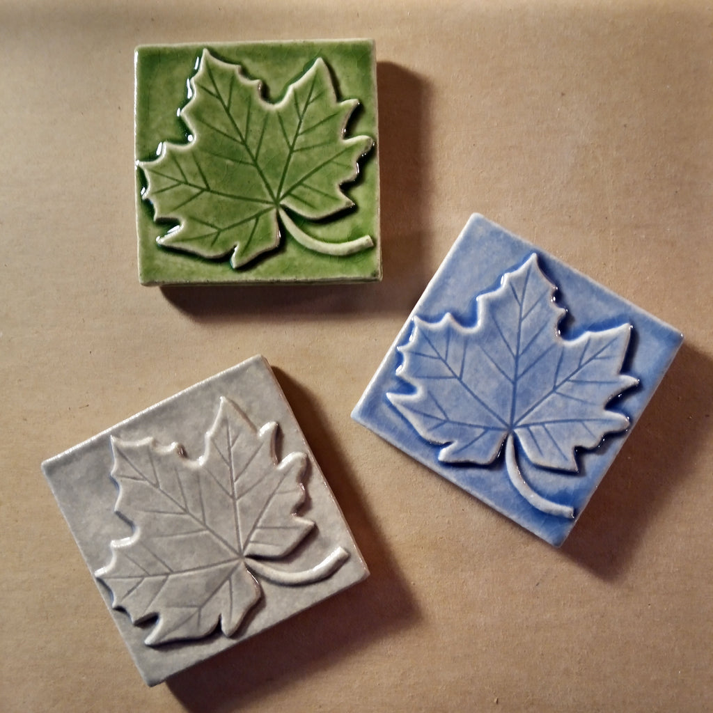 Maple Leaf 4"x4" Ceramic Handmade Tile | 4 Inch by 4 Inch Handmade Tiles
