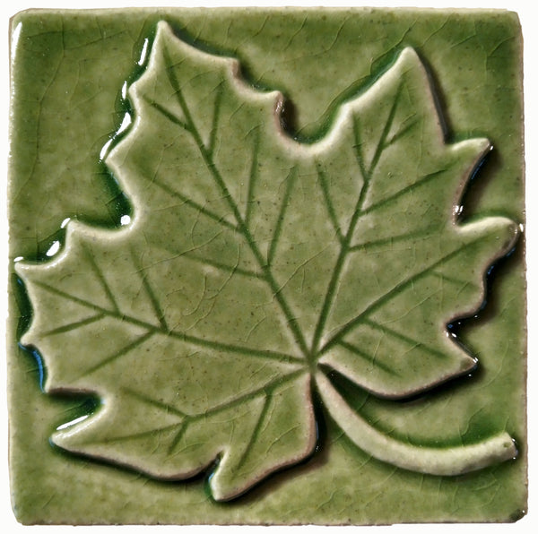 Maple Leaf 4"x4" Ceramic Handmade Tile | 4 Inch by 4 Inch Handmade Tiles