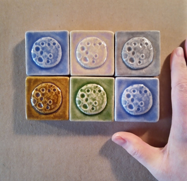 Moon-full 2"x2" Ceramic Handmade Tile | 2 Inch by 2 Inch Handmade Tiles