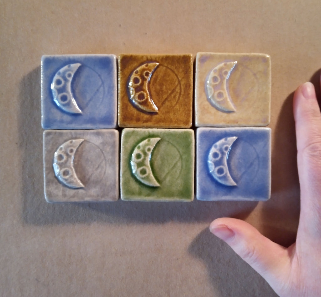 Moon-Waning Crescent 2"x2" Ceramic Handmade Tile | 2 Inch by 2 Inch ...