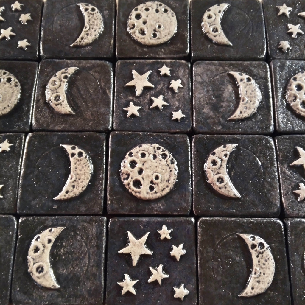 Moon-Waning Crescent 2"x2" Ceramic Handmade Tile | Geometric Handmade Tiles