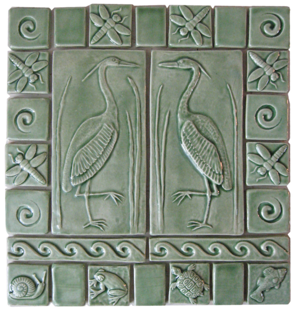 Pair of 4"x8" Herons Ceramic Handmade Tiles with a 2" and 3" border | 4 ...