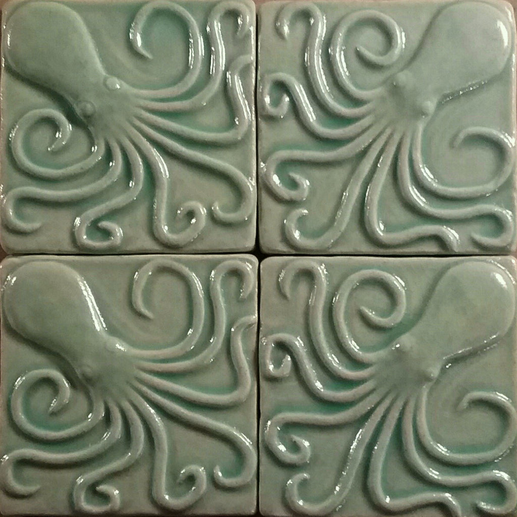 Octopus 4"x4" Ceramic Handmade Tile | 4 Inch by 4 Inch Handmade Tiles