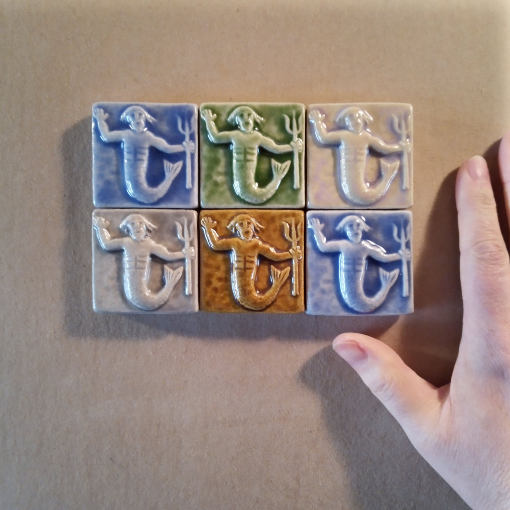 Poseidon 2"x2" Ceramic Handmade Tile | 2 Inch by 2 Inch Handmade Tiles