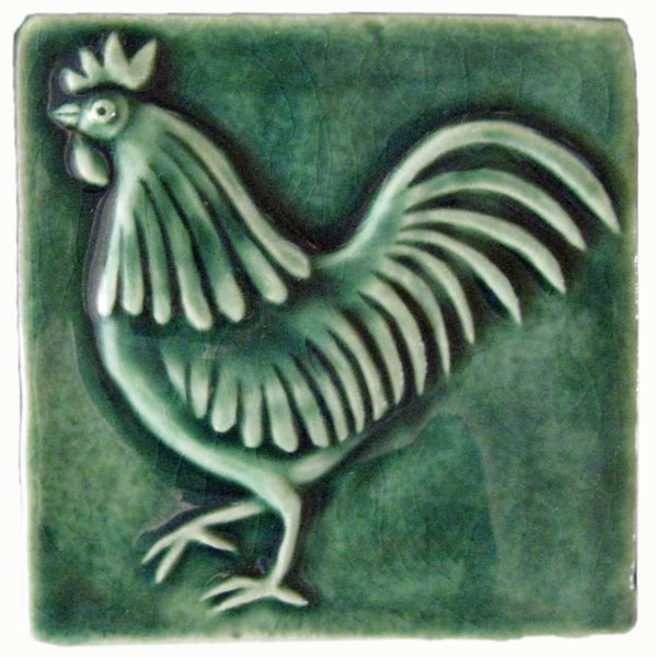 Rooster 4"x4" Ceramic Handmade Tile | 4 Inch by 4 Inch Handmade Tiles
