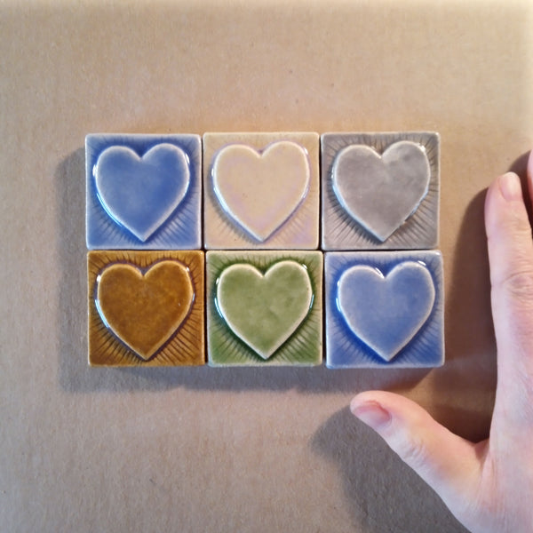 Simple Heart 2"x2" Ceramic Handmade Tile | 2 Inch by 2 Inch Handmade Tiles