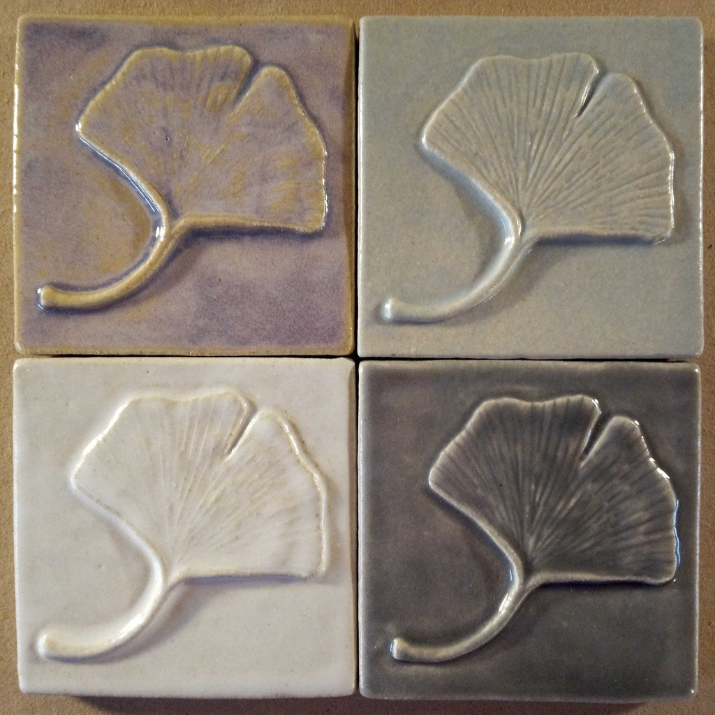 Single Ginkgo 4"x4" Ceramic Handmade Tile | 4 Inch by 4 Inch Handmade Tiles