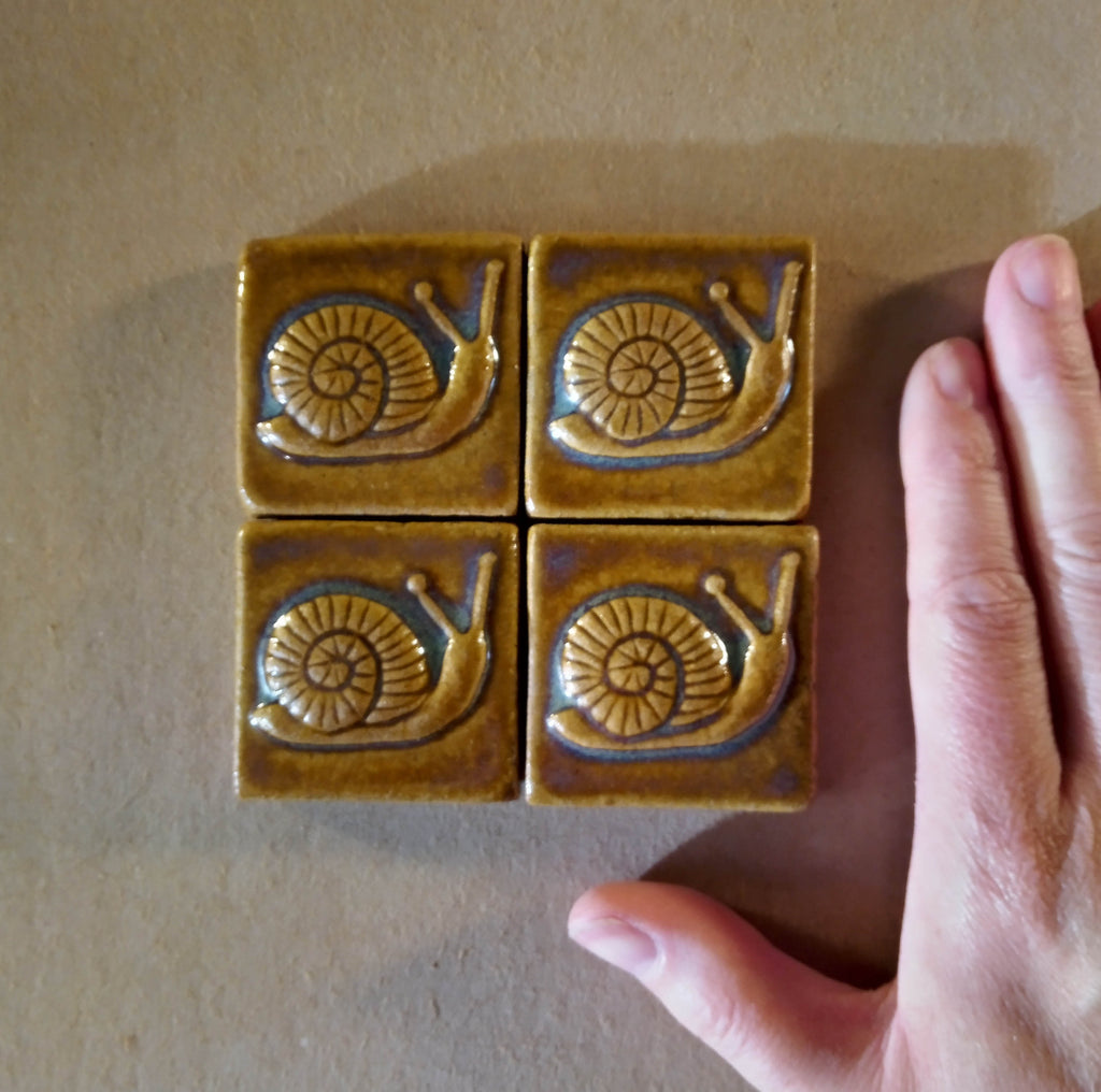 Snail 2"x2" Ceramic Handmade Tile | 2 Inch by 2 Inch Handmade Tiles