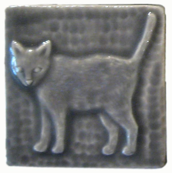 Standing Cat 3"x3" Ceramic Handmade Tile | 3 Inch by 3 Inch Handmade Tiles