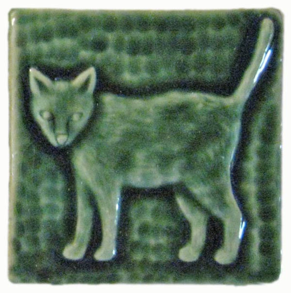 Standing Cat 3"x3" Ceramic Handmade Tile | 3 Inch by 3 Inch Handmade Tiles