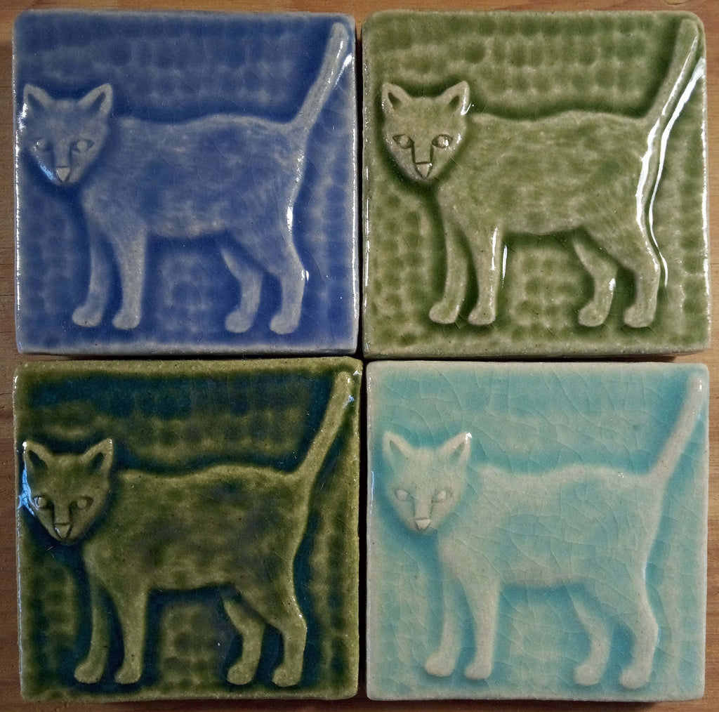 Standing Cat 3"x3" Ceramic Handmade Tile | 3 Inch by 3 Inch Handmade Tiles
