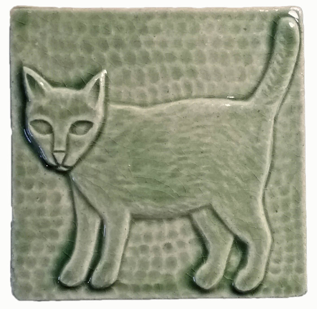 Standing Cat 4"x4" Ceramic Handmade Tile | 4 Inch by 4 Inch Handmade Tiles