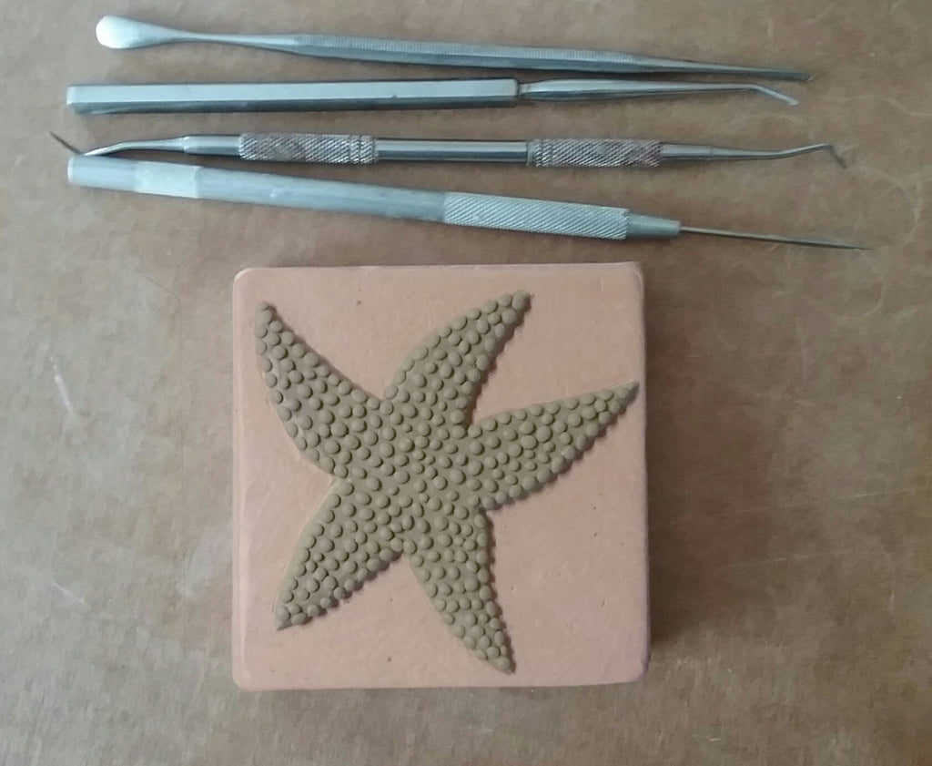 Starfish 3"x3" Ceramic Handmade Tile | 3 Inch by 3 Inch Handmade Tiles