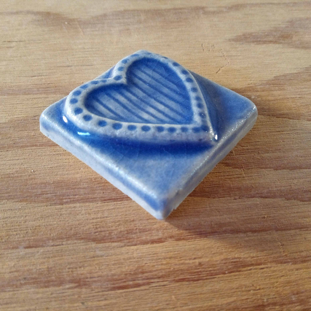 Striped Heart 2"x2" Ceramic Handmade Tile | 2 Inch by 2 Inch Handmade Tiles
