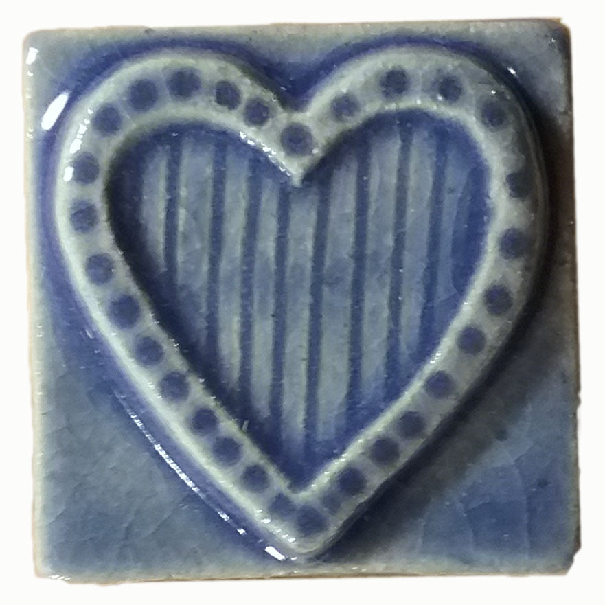 Striped Heart 2"x2" Ceramic Handmade Tile | 2 Inch by 2 Inch Handmade Tiles