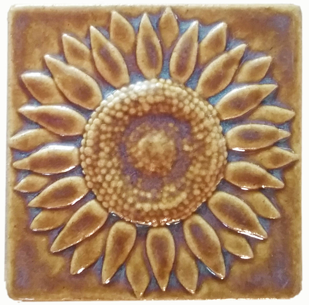 Sunflower 4"x4" Ceramic Handmade Tile | 4 Inch by 4 Inch Handmade Tiles