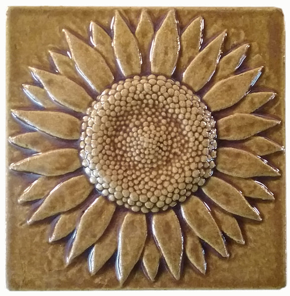 Sunflower 6"x6" Ceramic Handmade Tile | 6 Inch by 6 Inch Handmade Tiles