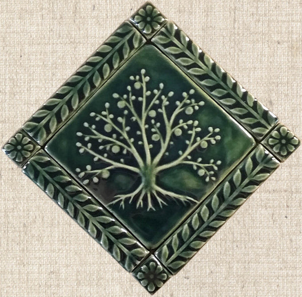 Diagonal Tree of Life 6"x6" Ceramic Handmade Tile with 1" Border | Sets ...