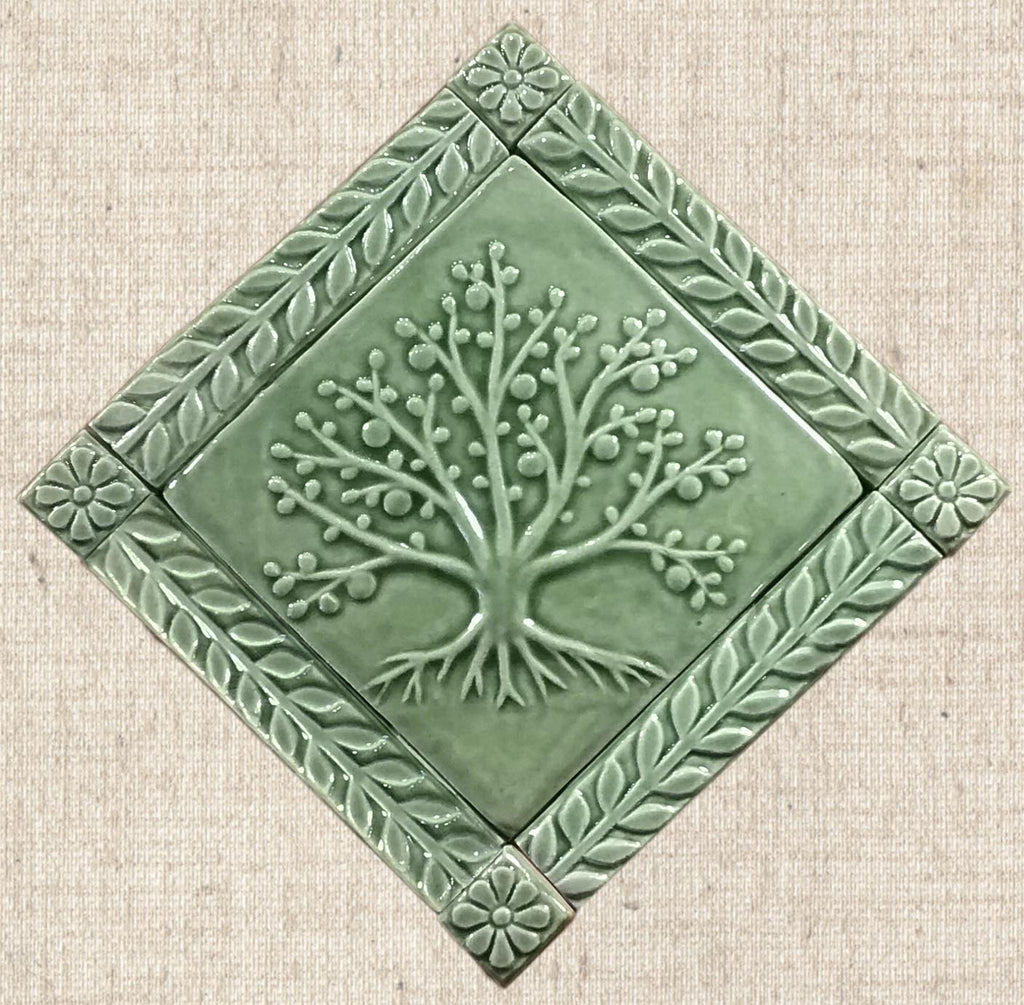 Diagonal Tree of Life 6"x6" Ceramic Handmade Tile with 1" Border | 6 ...